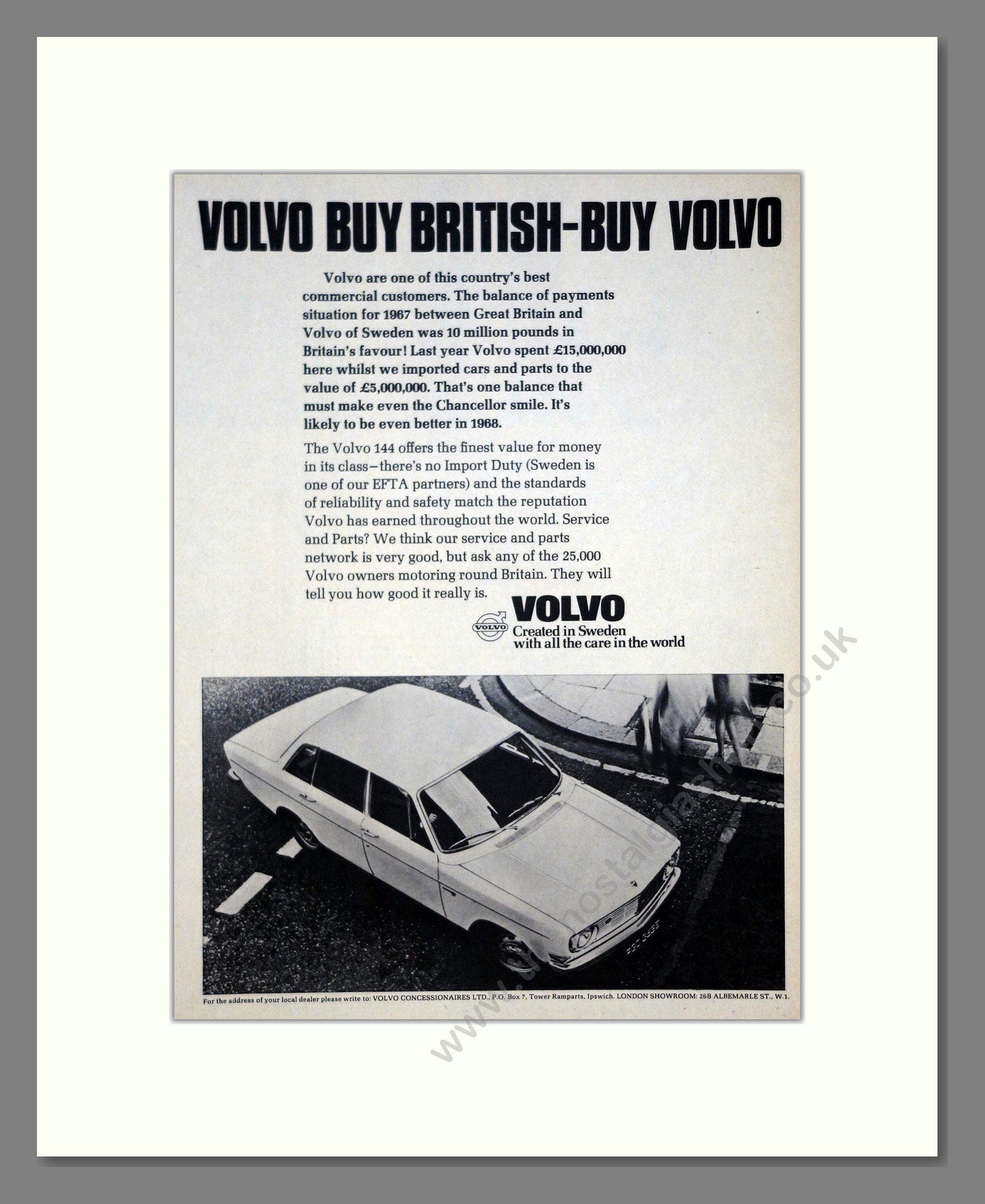 Volvo - 144. Vintage Advert 1968 (ref AD62107) – The Nostalgia Shop