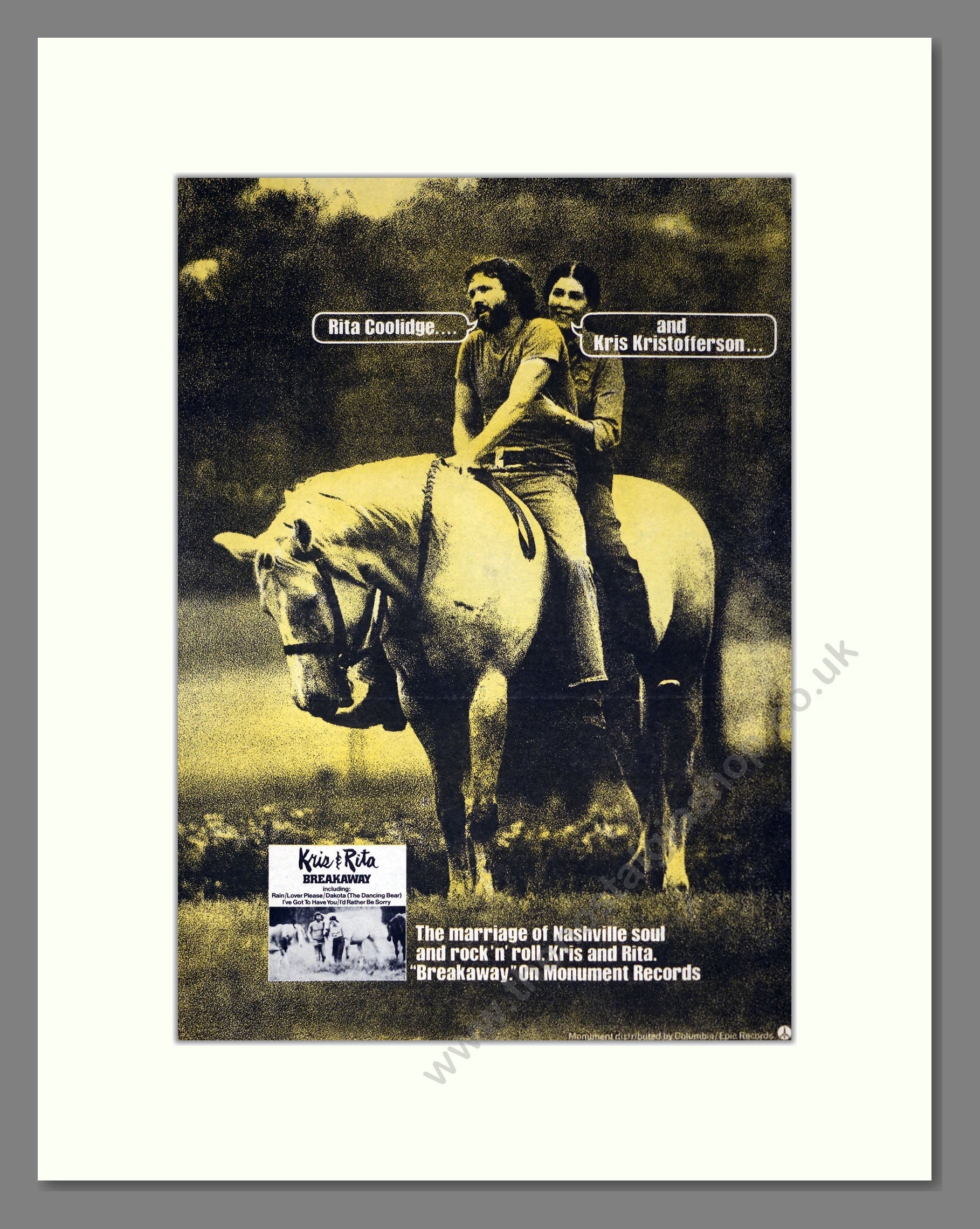 Rita Coolidge / Kris Kristofferson - Breakaway. Vintage Advert 1975 (r ...