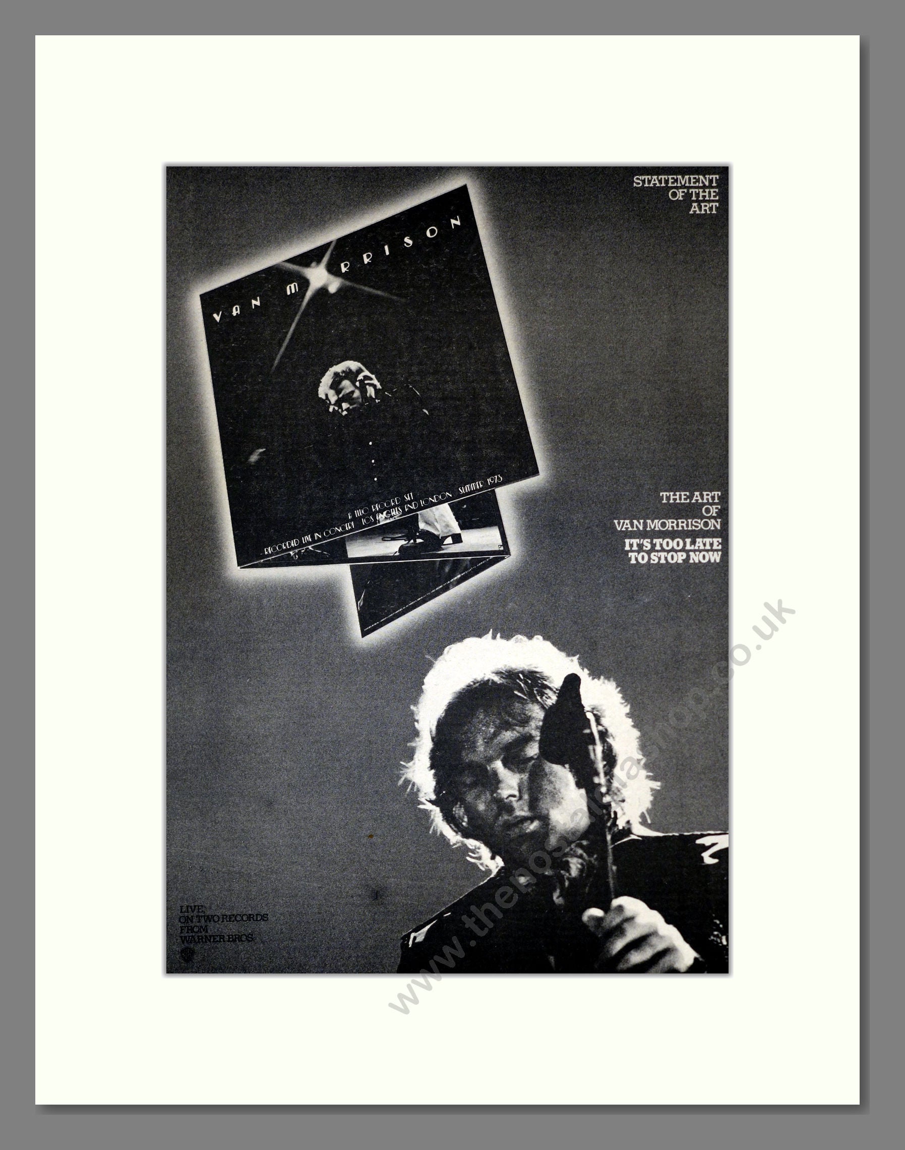 Van Morrison - It's Too Late To Stop Now. Vintage Advert 1974 (ref AD3 ...