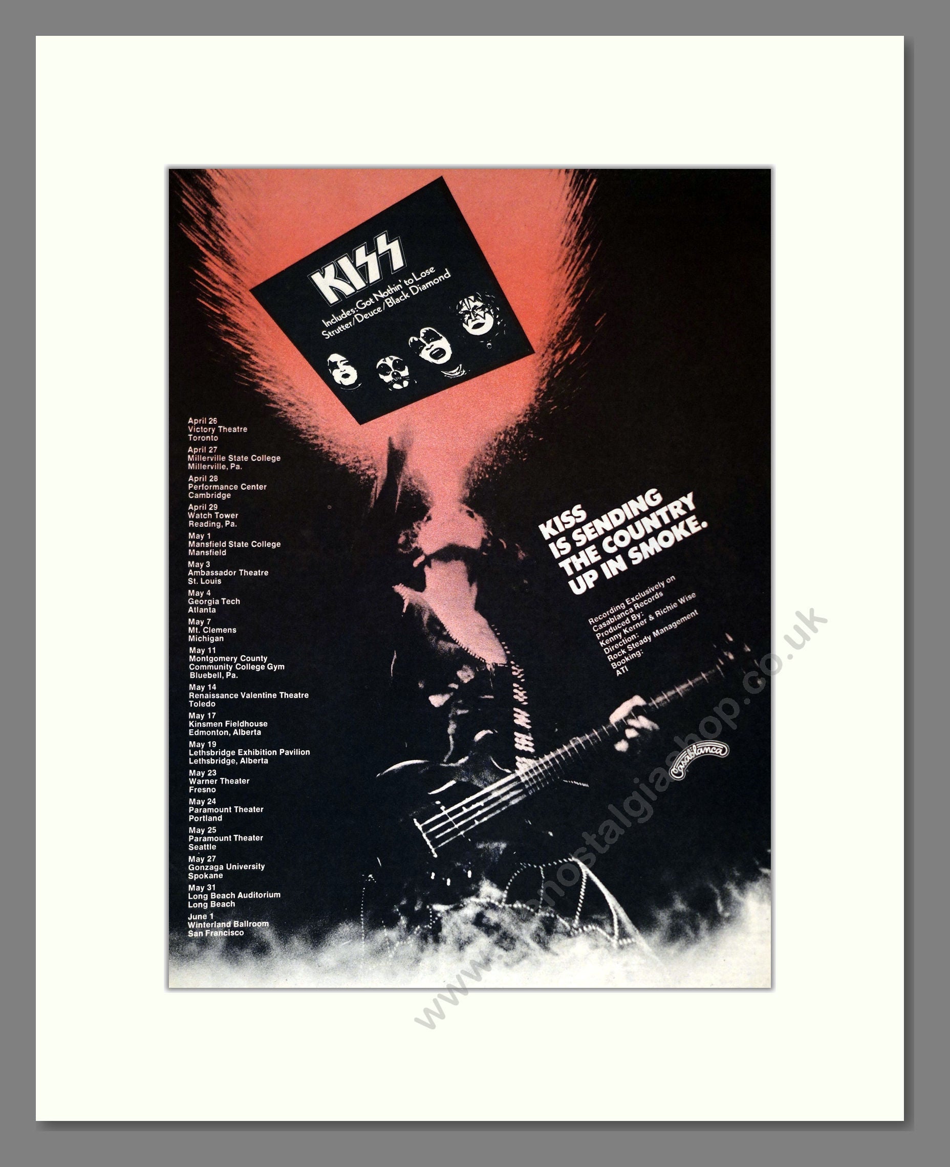 Kiss - US Tour. Vintage Advert 1974 (ref AD301969) – The Nostalgia Shop