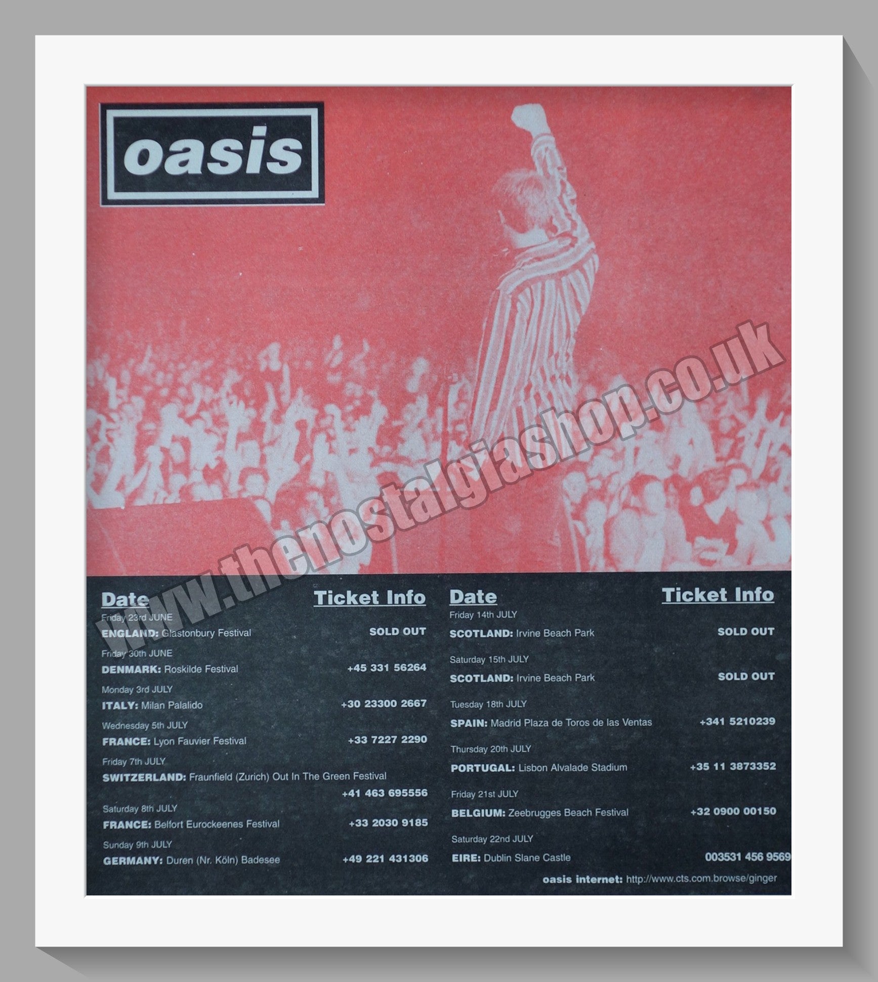 Oasis. European Tour Dates. 1995. Original advert. (ref AD56488) – The ...